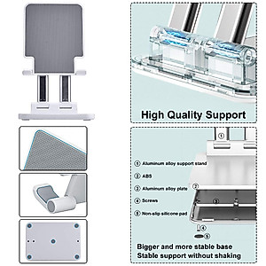 Rosa Schleife Tablet Stand Adjustable Height, Foldable Tablet Holder, Dual Tube Aluminum Solid Tablets Holder, Compatible with iPad, Kindle, Microsoft Surface, Tab, E-Reader, 4-15'' (White)