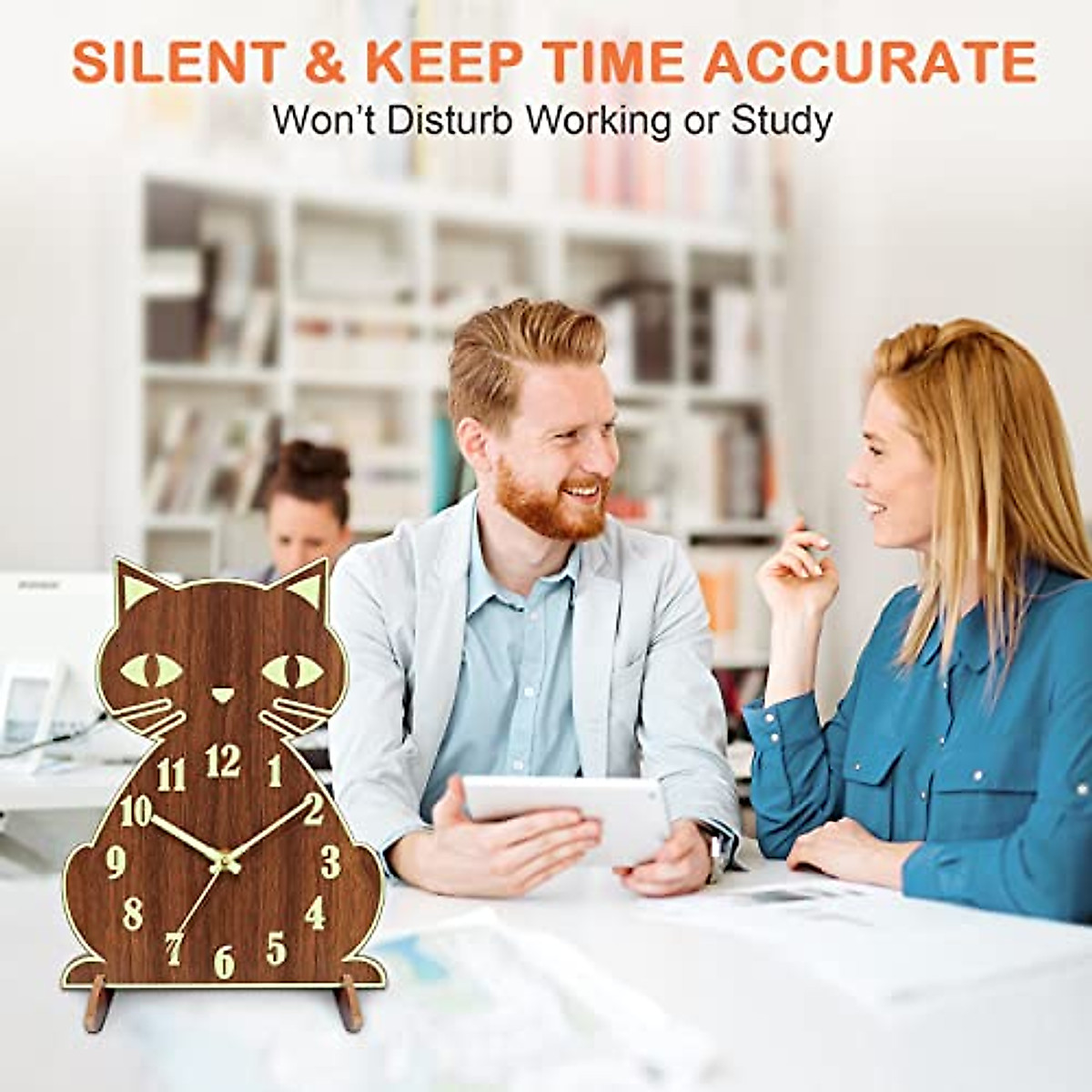 Night Light Wall Clock - Cat Wall Clocks Glow in Dark, Silent Non-Ticking Wood Clocks Battery Operated, Rustic Farmhouse Modern Clock Decorative for Kitchen Living Room Bedroom (12 Inch)