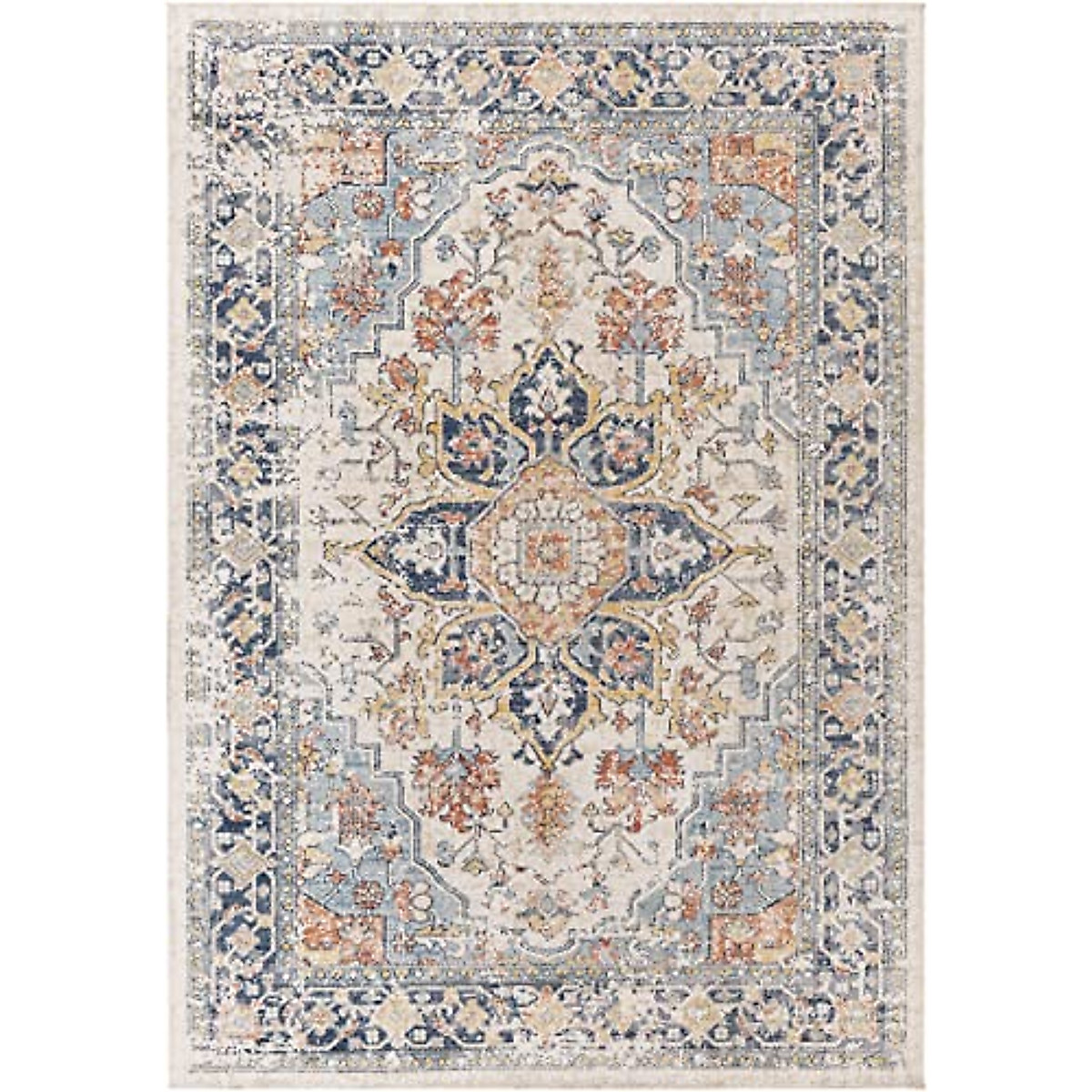 Mark&Day Area Rugs, 8ft Round Bishop Hill Traditional Dark Blue Indoor / Outdoor Area Rug, Blue / Orange / Beige Carpet for Living Room, Bedroom or Kitchen (7'10" Round)