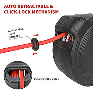 Hromee Air Compressor Hose Reel with Automatic Retractable Enclosed 3/8 Inch × 50 Feet Hybrid Pneumatic Hose, Fittings and Swivel Mount Bracket MAX. 300PSI