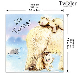 Twizler New Twins Card Twin Polar Bears - New Baby Twins Card - Card New Twins - Congratulations Baby Twins Card – New Baby Card Twins – New Twins Gift - Newborn Twins Card -Twins Baby Gifts