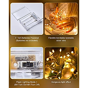 Fairy Lights Battery Operated, Twinkle String Lights Waterproof Silver Wire 5 Feet 60 Led Firecracker Starry Lights for DIY Wreath Home Wedding Party Bedroom Mason Jar Holiday Christmas, Warm White