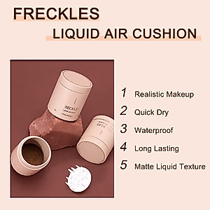 Erinde Upgrade Liquid Freckle Pen, Fake Freckles Stamp Air Cushion, Long Lasting Waterproof Quick Dry Lifelike Freckles Marker Makeup, Magic Freckle Stamp for Natural Sunkissed Makeup, 01 Saddle Brown