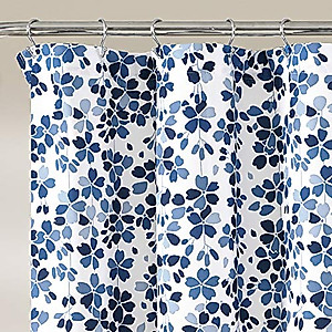 Lush Decor Weeping Flower Shower Curtain-Fabric Floral Vine Print Design, 72" x 72", Navy & Blue