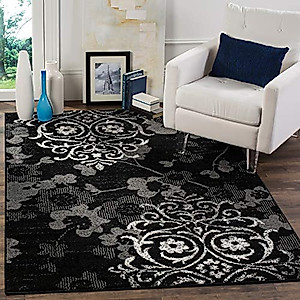 SAFAVIEH Adirondack Collection 6' x 9' Silver / Ivory ADR114B Floral Glam Damask Distressed Non-Shedding Living Room Bedroom Dining Home Office Area Rug