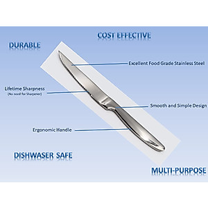 TAFAAL Set of 12 Stainless Steel Steak Knives, Corrosion Resistant, Serrated Sharp Blade, Stainless Steel Handle, Kitchen Table Knife