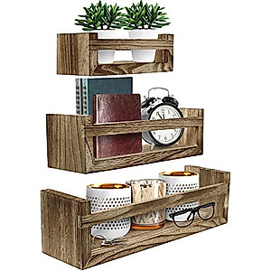 Sorbus Floating Shelves Bundle - 6 Rectangular Floating Shelves - 3 Support Bar Shelves & 3 Flat Floating Shelves - Hanging Wall Shelves for Home Decor