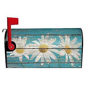 Rustic Spring Daisy Mailbox Covers Magnetic Standard Size 21x18 Inch Teal Old Wood Board Mailbox Decals Mailbox Wrap Post Letter Box Cover Mailbox Post Cover for Garden Yard Decor