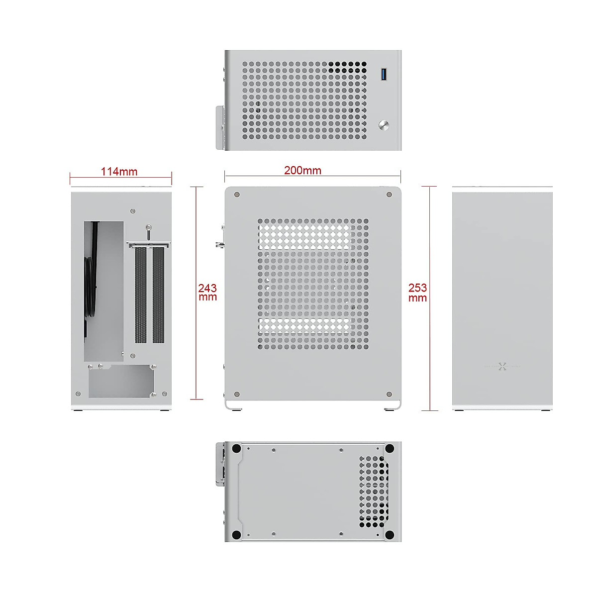ZZEW A1P Mini-ITX Case, Micro ITX PC Case, Mini Computer Case in Silver Color, Full Aluminum Small Gaming Case with 3.0 Dual Reverse PCI Riser Cable