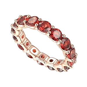 Tirafina Garnet Eternity Band Ring, 14K Rose Gold-Plated Sterling Silver, Round Stones, Birthstone Rings for Women (4 mm stone)