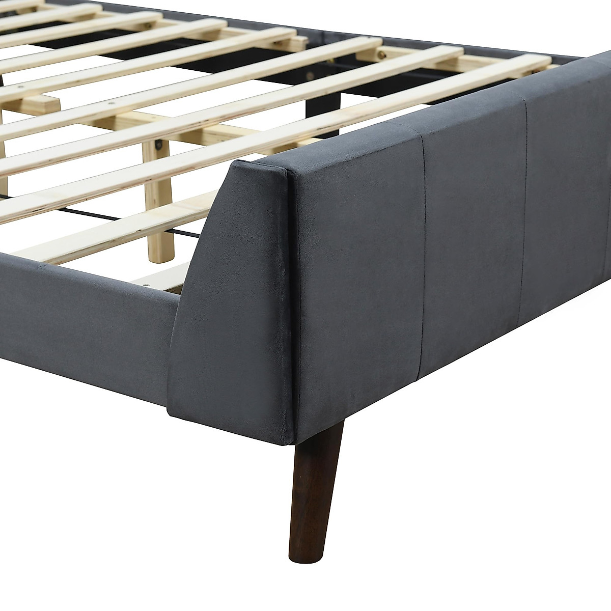 Prohon Upholstered Platform Bed with Tufted Headboard and Soft Wingback, Queen Size Bed Frame No Box Spring Needed, Velvet Bedframe w/Wood Slat Mattress Foundation, Gray
