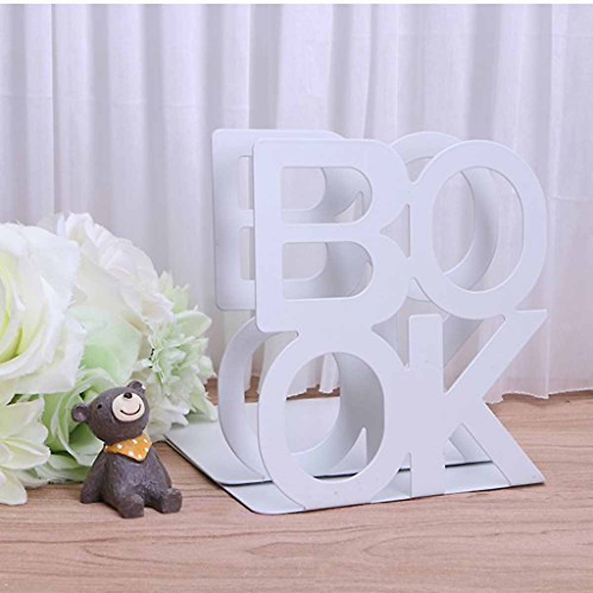 tegongse 2Pcs Book Ends, Alphabet Shaped Metal Bookends, Non-Skid Bookend Supports, Book Stopper for Books/Movies/CDs/Video Games