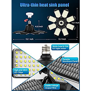 TANBABY 2 Pack Upgrade LED Garage Lights,Total 50000LM Deformable Best Garage Light Ceiling LED Shop Lights, 250W E26/E27 LED Light Garage Lighting with 8+1 Adjustable Panels Garage Bulb for Basement