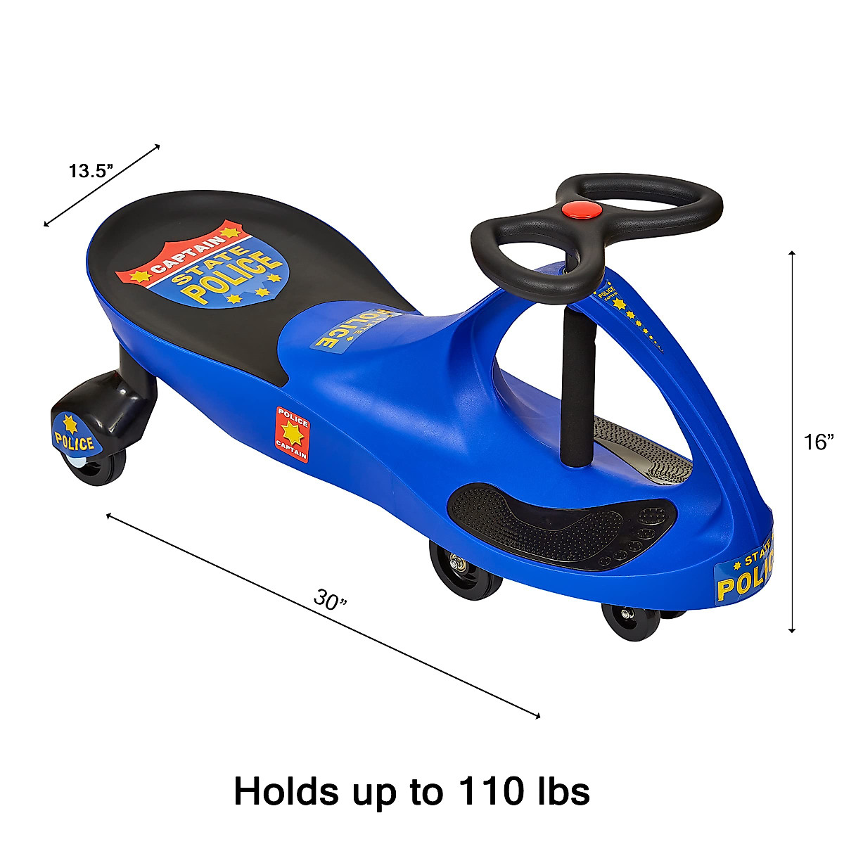 Police Wiggle Car Ride On Toy – No Batteries, Gears or Pedals – Twist, Swivel, Go – Outdoor Ride Ons for Kids 3 Years and Up by Lil’ Rider (Blue)