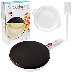 CucinaPro Cordless Crepe Maker - FREE Recipe Guide, Non Stick Dipping Plate plus Electric Base and Batter Spatula, Portable and Compact Baker, Unique Homemade Easter Morning Breakfast Treat or Gift