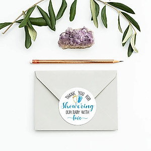 Blue Baby Shower Stickers, Thank You for Showering Our Baby with Love Stickers, Baby Shower Favors for Boys, Thank You Stickers Baby Shower, 2 Inch, Pack of 50.
