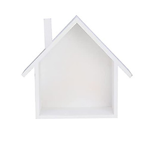 Cabilock Small House Shaped Wall Shelf Wooden Wall Mounted Storage Shelf Storage Organizer Display Box for Bedroom Living Room Kitchen Office (White)