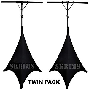 AMAZIN Gear Brand Professional Speaker Stand Covers, Premium 4-Way Stretch Spandex Pro DJ Scrims, 360 Degree Coverage Tripod Skirts, Cable Pass-Throughs +2 Bonus Carrying Bags (2-Pack, Black)