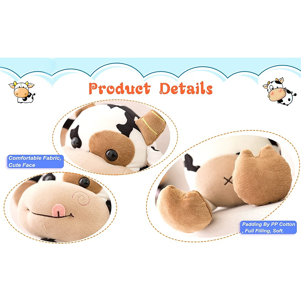 HWD Cute Stuffed Animals Doll, 16'' Soft Plush Cow Toy Gifts for Kids, Toddler, Birthday, Valentines, Christmas