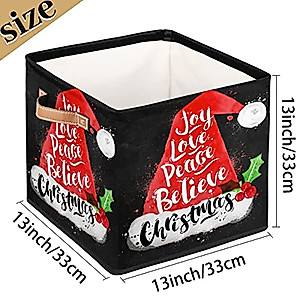 Large Collapsible Storage Bins,Christmas Hat Decorative Canvas Fabric Storage Boxes Organizer with Handles,Cube Square Baskets Bin for Home Shelves Closet Nursery Gifts