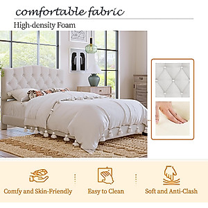 King Size Upholstered Platform Bed Frame with Saddle Curved Headboard and Diamond Tufted Details, Wooden Slats Support, No Box Spring Needed for Boys Girls Teens, Under Bed Storage (King)