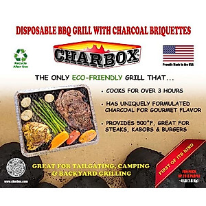 CHARBOX, Fun Pack (1-4 People) Disposable BBQ Charcoal Grill/Portable/Ready to Use/Lasts 3 Hrs!!/Recyclable/Barbecue Grill/Eco Friendly - Great for Camping,Tailgate & Backyard Parties!!!