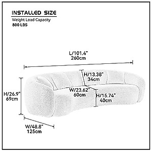 ERYE 102" 5 Seats Teddy Fleece Boucle Curved Sofa, Modern Half Moon Comfy Sectional Leisure Couch, Beautiful Freestanding Sofa&Couch for Living Room, Professionally Perfect Shape More Decorative