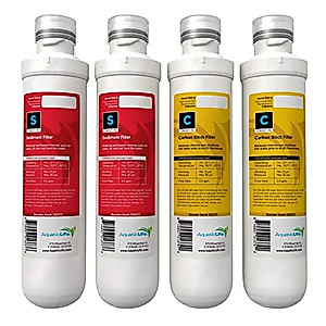 AQUATICLIFE Twist-In RO/RODI Replacement Cartridges - Includes 2 Carbon Block Filters and 2 Sediment Cartridges, 3 and 4-Stage Reverse Osmosis Deionization Systems