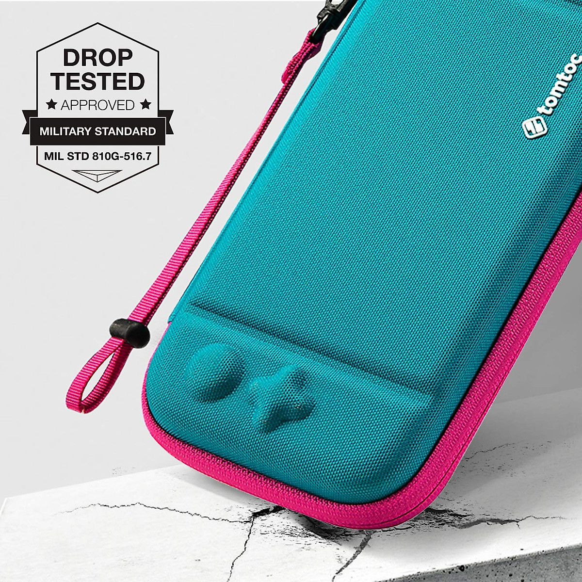 tomtoc Carry Case for Nintendo Switch, Ultra Slim Hard Shell with 10 Game Cartridges, Protective Carrying Case for Travel, with Original Patent and Military Level Protection, Peacock Blue