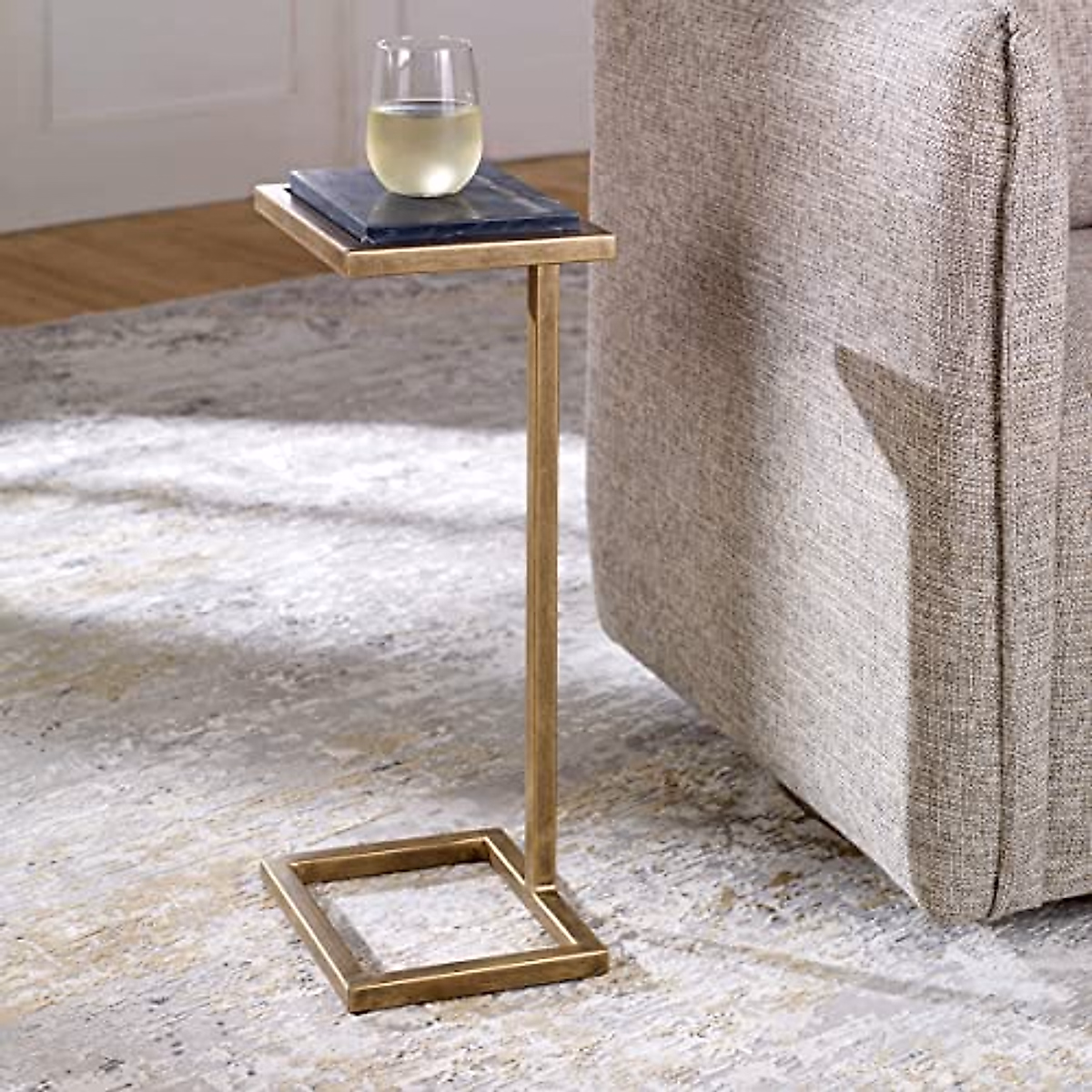 Moss + Fig Martini Drink Table | Black Marble and Aged Gold End Table (Modern Pedestal Table 10 W x 23 H x 8 D inches)