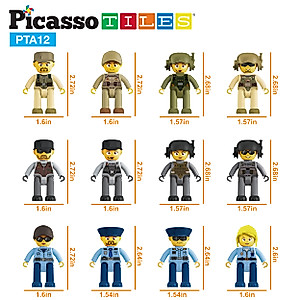 Picasso Toys Magnetic Action Figures Character Law Enforcement for Construction Building Block Tiles Toy Set Magnet Expansion Variety Pack Educational STEM Learning Kit Pretend Playset PTA12