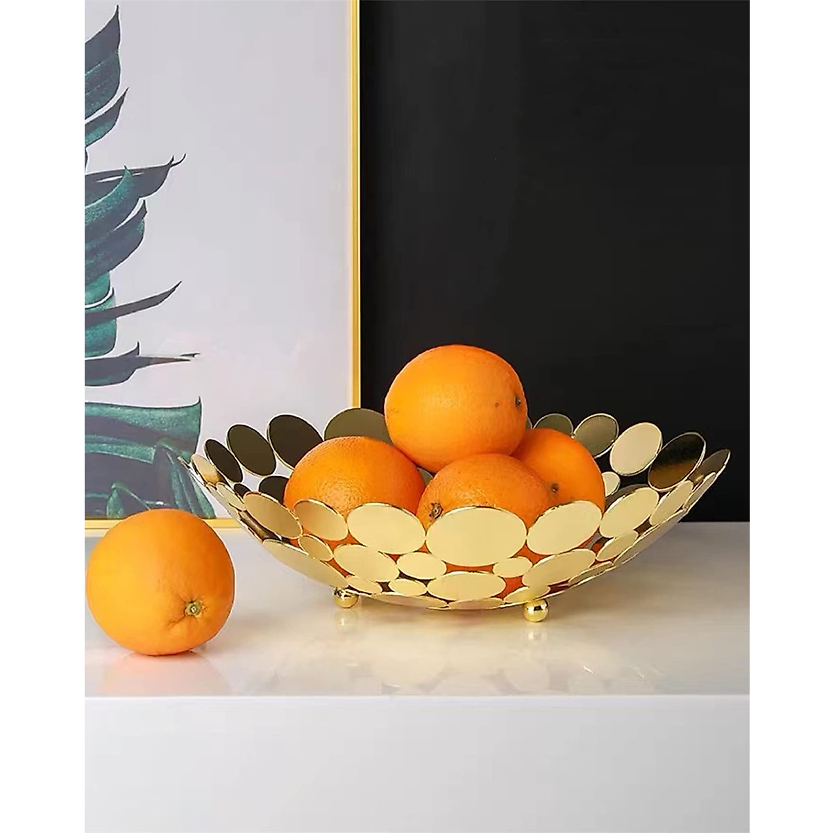 HYOATREA Metal Fruit Basket Bowl for Kitchen Countertop Modern Home Decor Large Round Fruit Storage Stand (Gold)