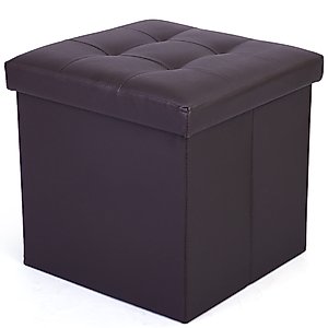 LotFancy Storage Ottoman Cube, Brown Foot Stool Ottoman,13x12x12 inch Square Ottoman with Lid, Faux Leather Seat for Dorm