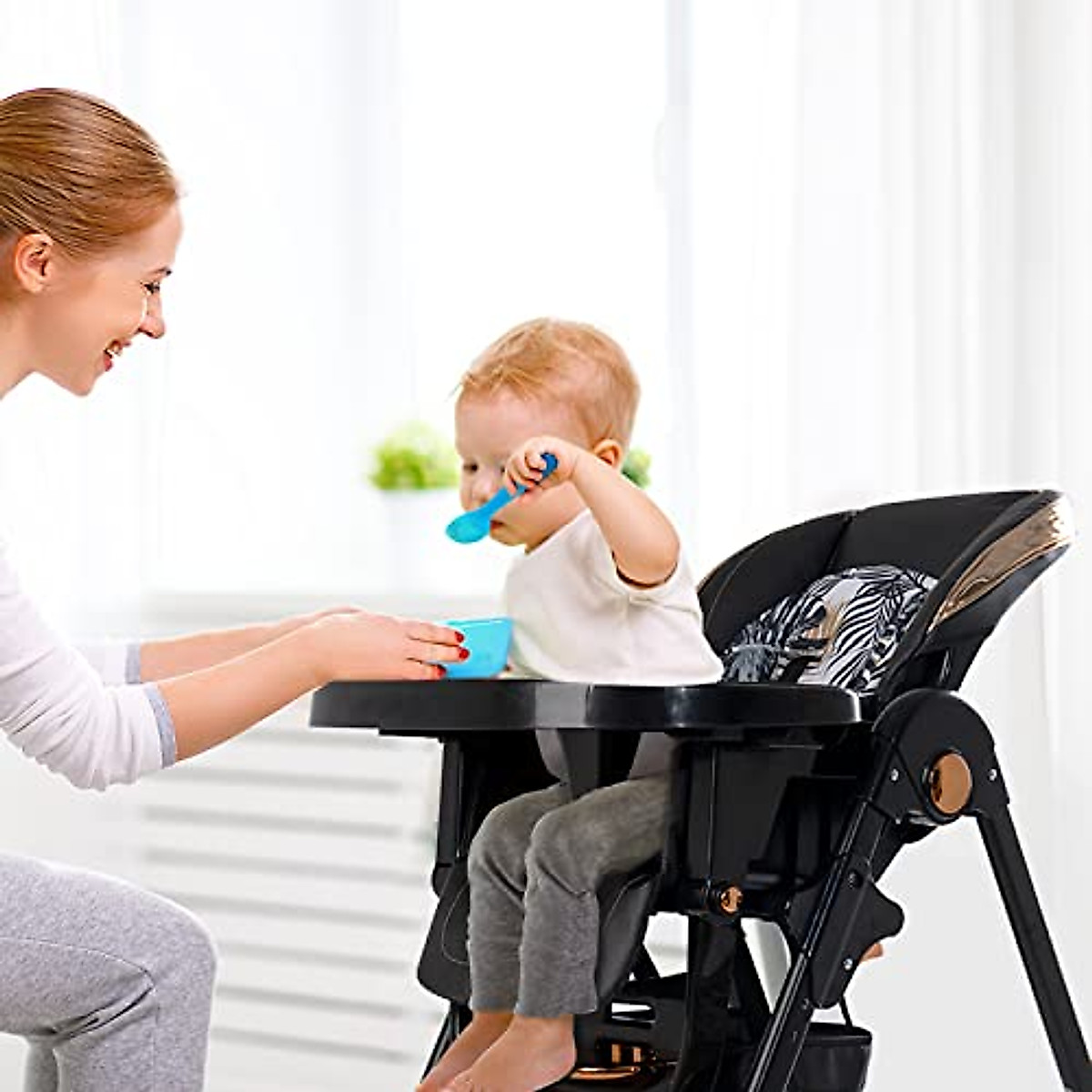 High Chairs for Babies and Toddlers, 8 in 1 Baby High Chair Clearance with Adjustable Seat Back Detachable Seat Cushion and Double Removable Tray, Portable Baby Booster Seat with Wheels (Black)