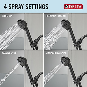 Delta Faucet 4-Setting Handheld Shower Head, Black Shower Head with Hose, Showerheads & Handheld Showers, Handheld Shower Heads, Detachable Shower Head, Hand Shower 1.75 GPM, Matte Black 75413BL