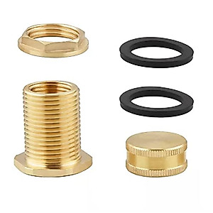 Wantmatch Brass Garden Hose Bulkhead Fitting with Plug,1/2" Female NPT 3/4" Male GHT Garden Hose Threaded,Brass Water Tank Connector 2 Pack