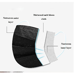 Curora 50 Pcs Black Face Masks 3Ply Black Disposable Face Masks Filter Protection