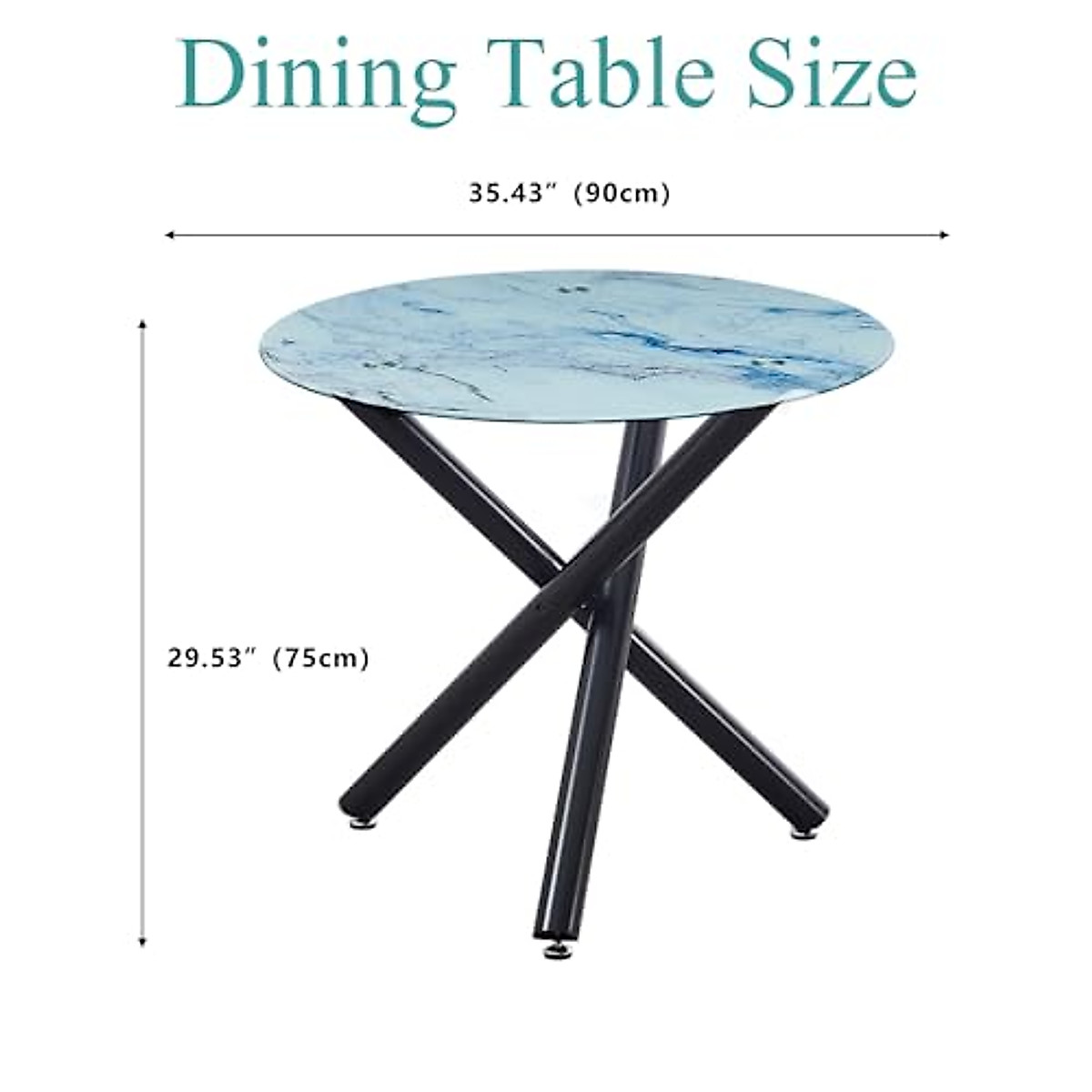 paonne Round Glass Dining Table with Gray Marble Glass Top and Silver Legs, Modern Round Glass Kitchen Table for Apartment/Restaurant/Dining Room 35.43" D x 35.43" W x 29.5" H