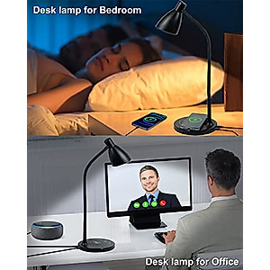 KAiSnova Desk Lamp with Wireless Charger & USB Charging Port, 60 LED Desk Lamps for Home Office, 5 Color & 7 Levels Brightness Touch Control Table Lamp, Gooseneck Desk Lamps for Bedroom Bedside Dorm