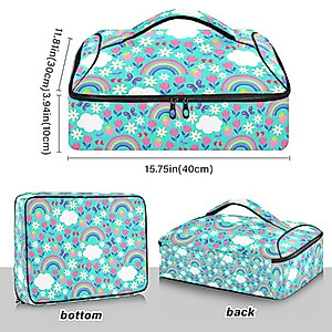 Kcldeci Insulated Thermal Food Carrier Insulated Casserole Carrier for Hot or Cold Food,Floral Fruit Rainbow and Cloud Insulated Tote Bag for Potluck Cookouts Parties Picnic,Lasagna Lugger