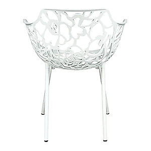 LeisureMod Devon Modern Aluminum Indoor-Outdoor Stackable Side Dining Arm Chair, Set of 2 (White)