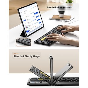 Foldable Bluetooth Keyboard and Mouse, Portable Folding Pocket Keyboard Mouse Combo with Numeric Keypad for Business and Travel for Phone Tablet Laptop (2.4G+Dual BT)