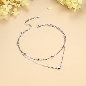 MILACOLATO Anklet for Women 925 Sterling Silver Ankle Bracelet 18K White Gold Plated Heart Beads Layer Ankle Bracelet Ajustable Foot Ankle Bracelet Beach Jewelry, Style F