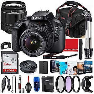 Canon EOS 3000D (Rebel T100) DSLR Camera with 18-55mm Lens Bundle + Premium Accessory Bundle Including 64GB Memory, Filters, Photo/Video Software Package, Shoulder Bag & More (Renewed)