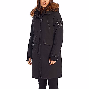 Alpine North Women's Vegan Down Long Parka Winter Jacket, Black, X-Small