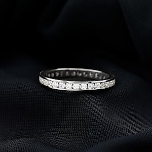 Rosec Jewels Certified Moissanite Full Eternity Ring for Women, 2.25 CT, D-VS1 Quality, Diamond Moissanite Wedding Band, 14K White Gold, Size:US 8.50