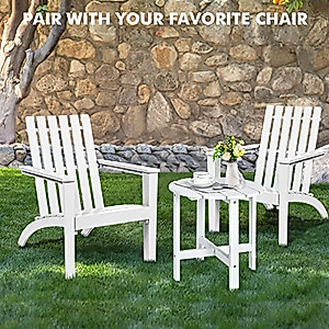 Tangkula Round Outdoor Side Table, 18 Inch Adirondack Table, Outdoor Indoor Chairside End Tables, Weather Resistant, Patio Side Table for Lawn Garden Balcony Backyard Living Room (1, White)