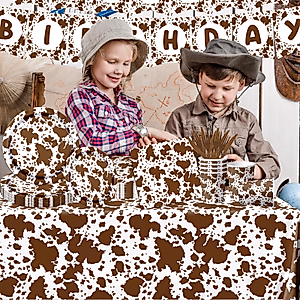 Highland Cow Decorations, 142Pcs Cow Print Plates and Napkins Party Supplies, Brown Cow Birthday Party Decorations Tableware Cups Tablecloth for Cow Baby Shower Farm Cowboy Theme Party