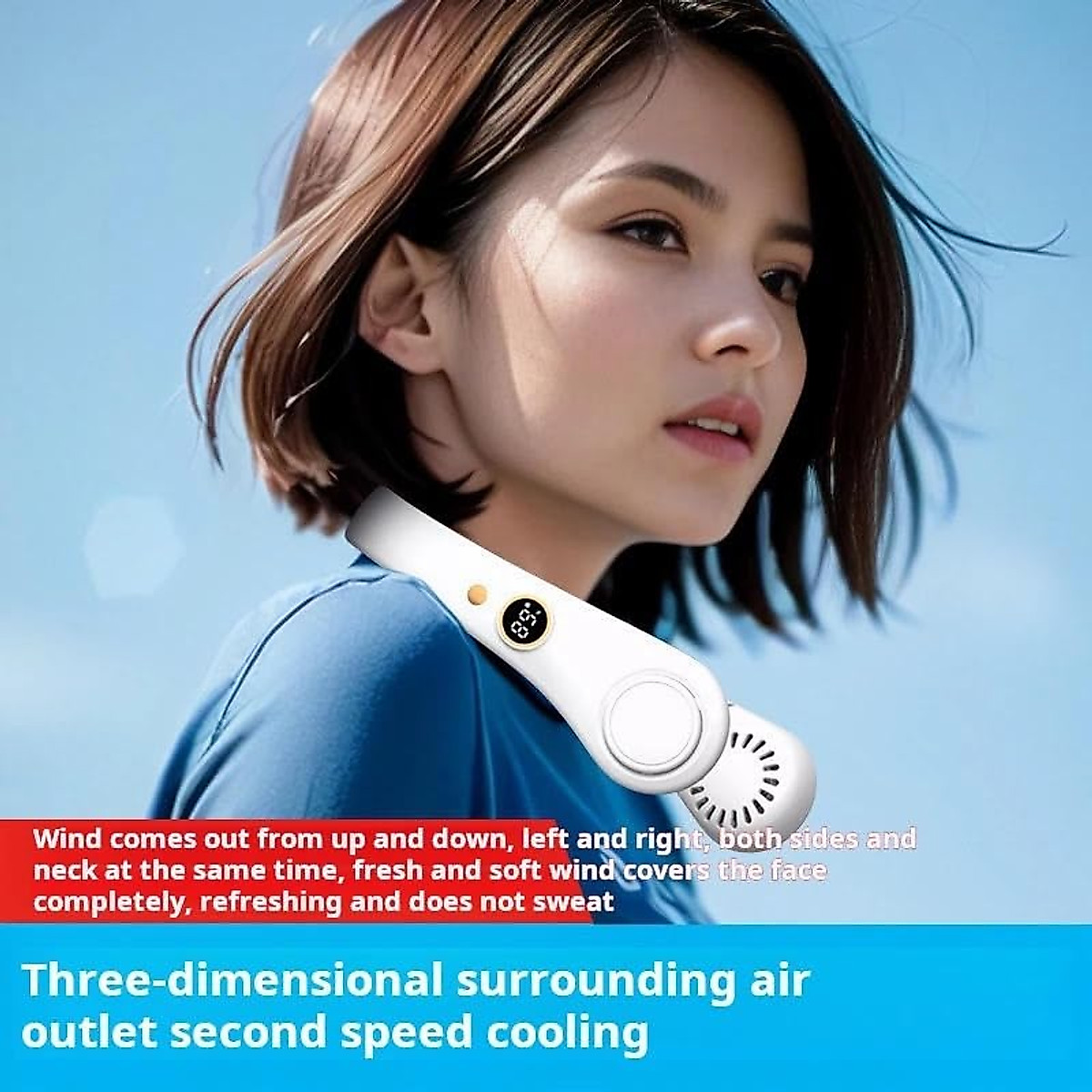 Generic Portable Hanging Neck Fan with 5 adjustable speed gears, Rechargeable Battery, Supports Charging Port, for Running, Cycling, Hiking, Camping, Traveling, In Door and Out Door Use, Standard