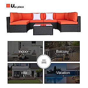 Excited Work 7Pcs Outdoor Patio Wicker Sofa, Garden Sectional Rattan Furniture Set with Coffee Table,Washable Couch Cushions and 2 Pillows